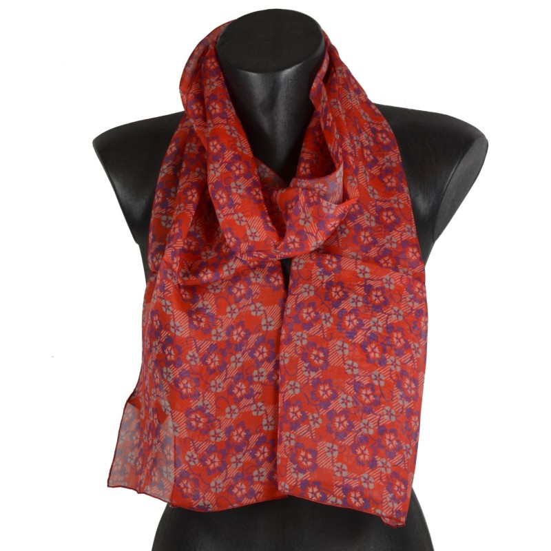 Foulard en soie Fleuri rouge fabriqué en France